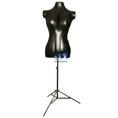 Full body female inflatable mannequin with head and arms black